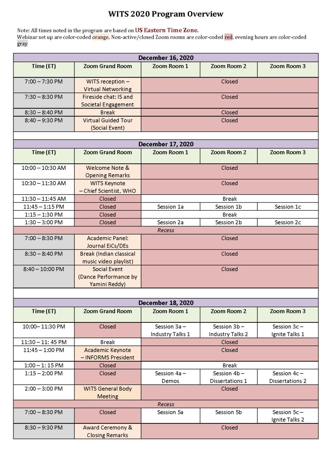 WITS2020 Program Schedule - WITS